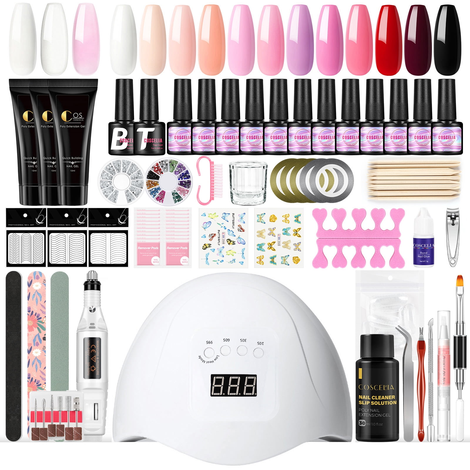 COSCELIA Gel Nail Polish Kit with U V Light and Drill Poly Nail Gel Kit ...