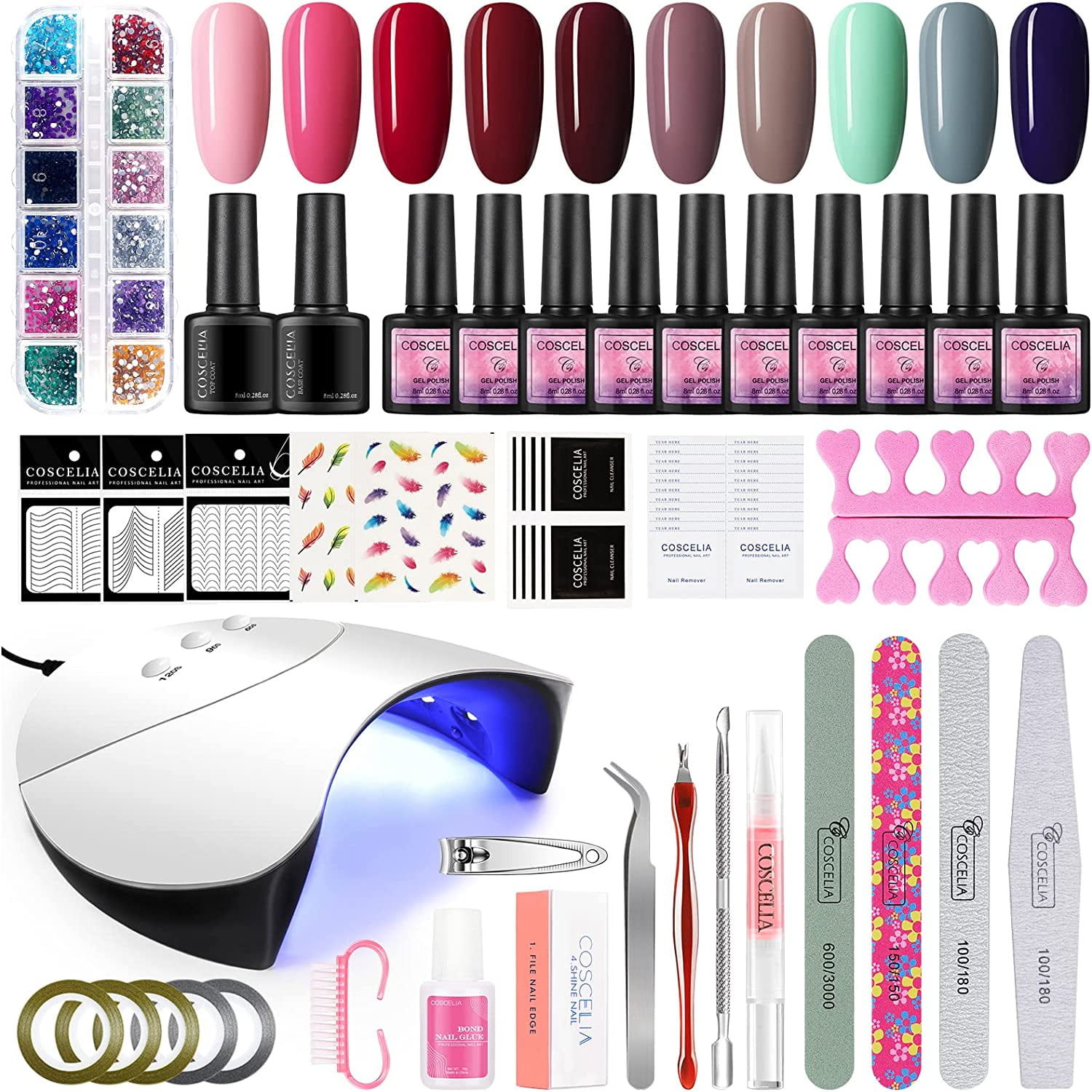 COSCELIA Gel Nail Polish Starter Kit with Nail Lamp Base and Top Coat ...
