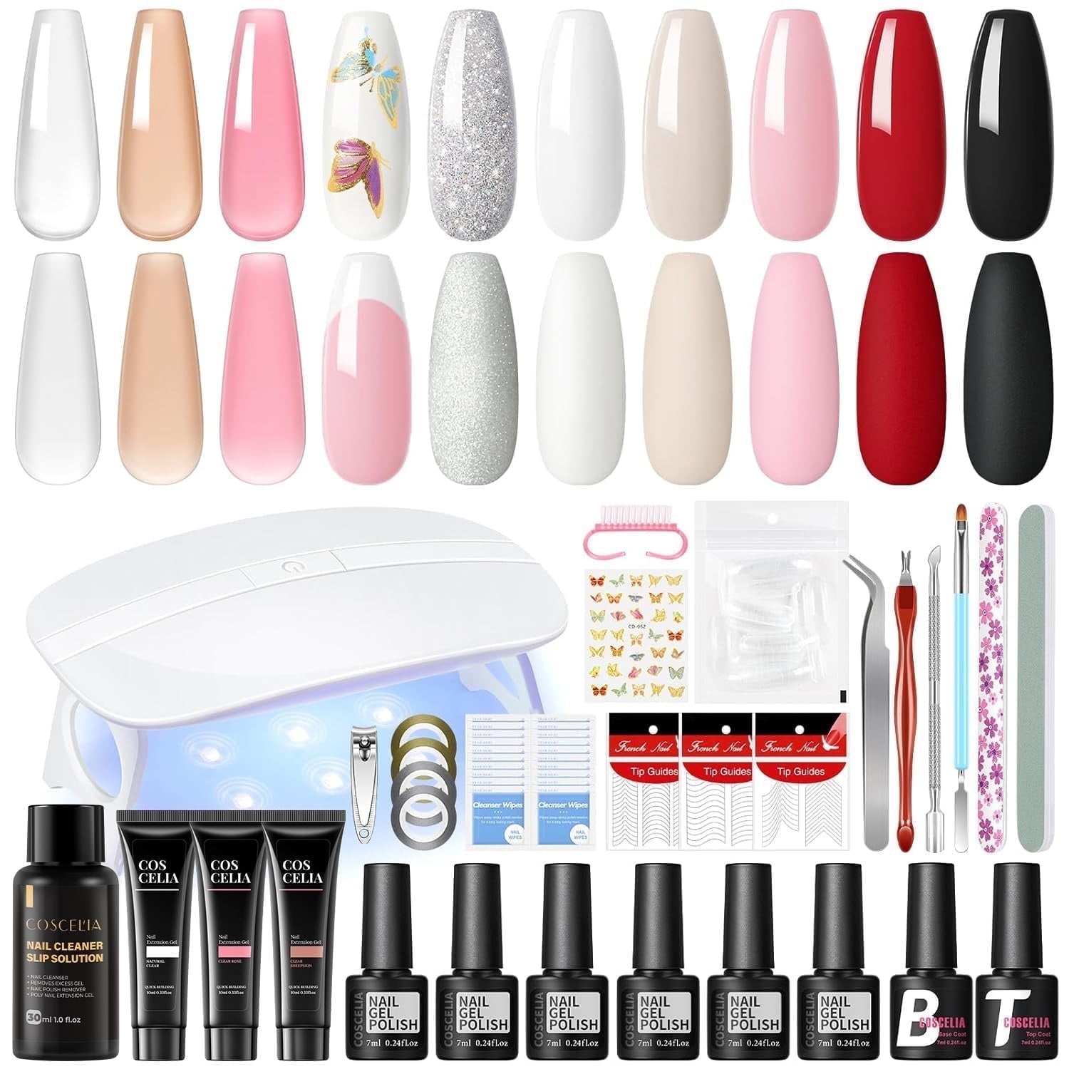 COSCELIA Gel Nail Polish Kit with U V Light 6PC Gel Polish and 3PC Poly ...