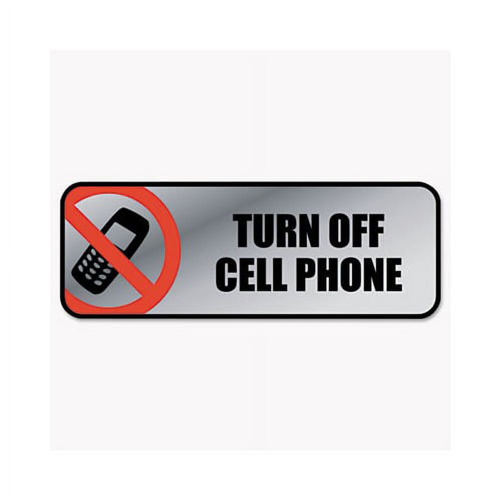 COSCO Brushed Metal Office Sign, Turn Off Cell Phone, 9 x 3, Silver/Red ...