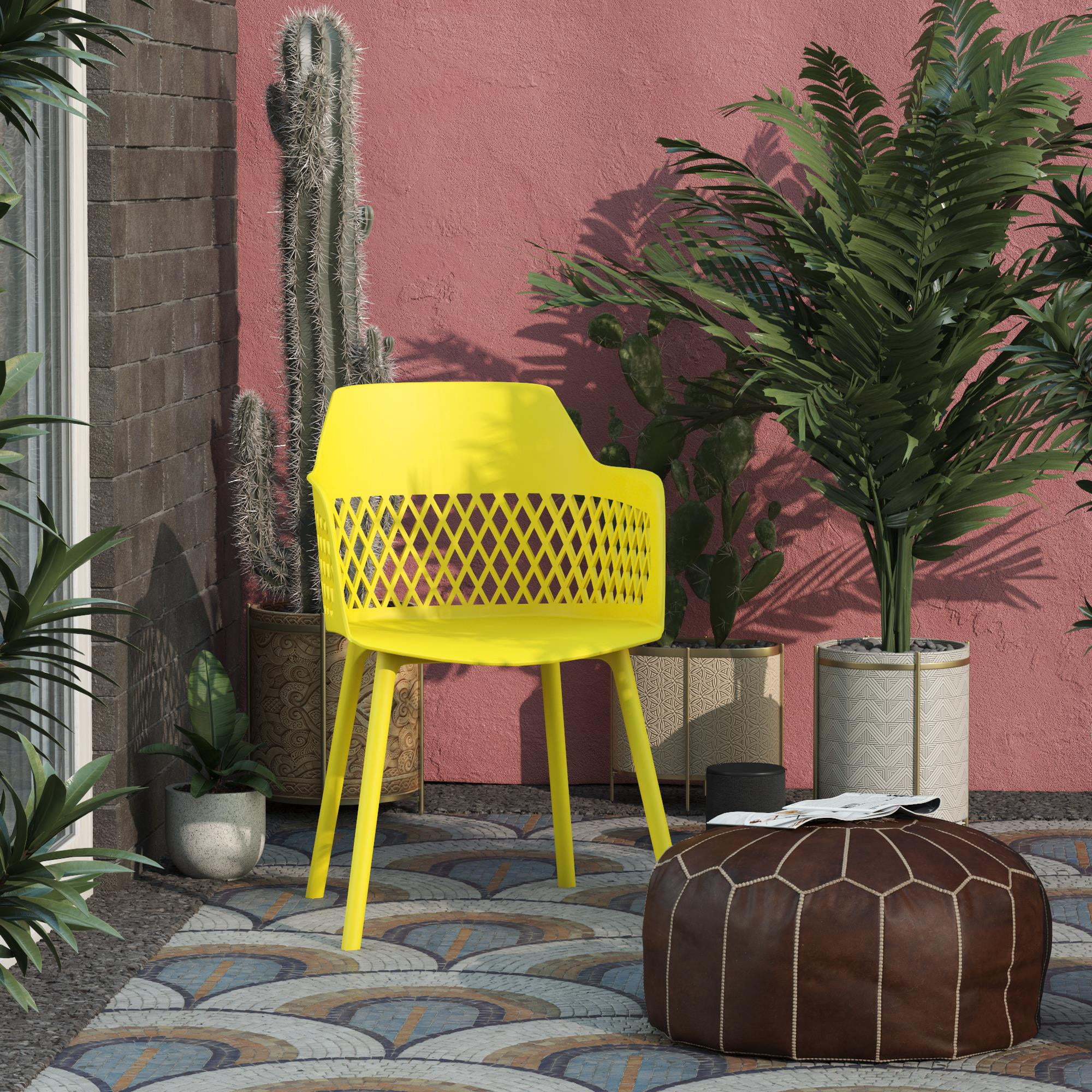 COSCO Resin Geo Dining Chair, Indoor/Outdoor, 2-Pack, Dandelion Yellow ...