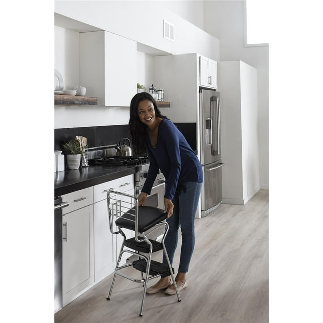 COSCO Stylaire Retro Chair + 2 Step Stool with Flip-Up Seat, Steel ...
