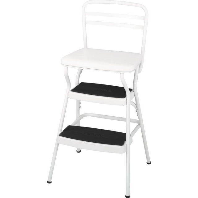 COSCO Stylaire Retro Chair + Step Stool with flip-up seat (white, one ...