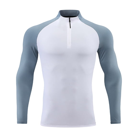 COSFO Athletic Men Shirts Workout Long Sleeve Colorblock Tops Crew Neck ...