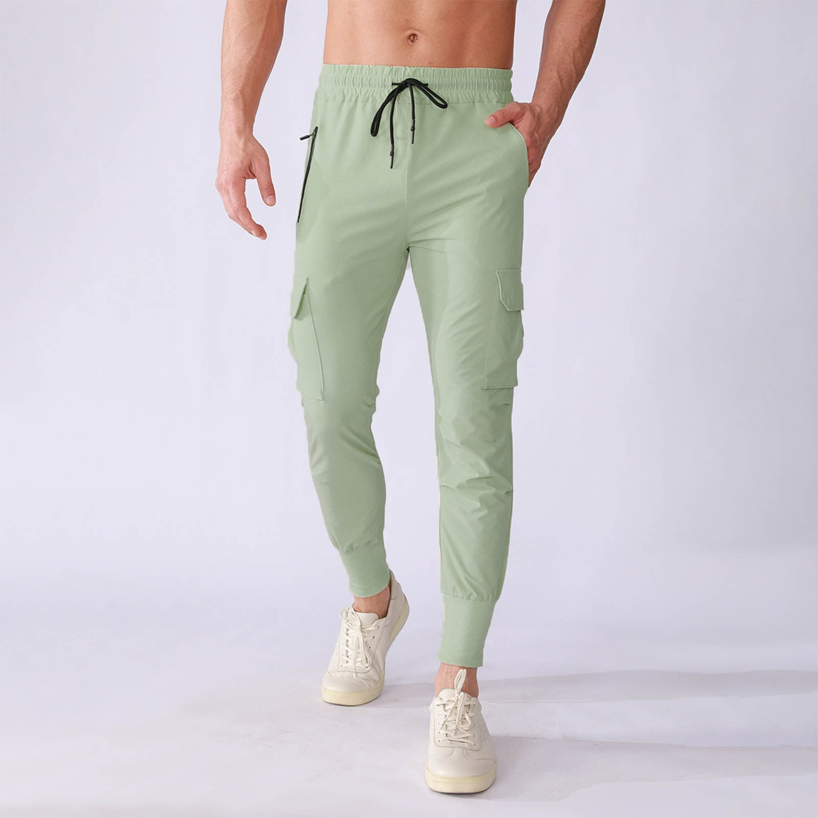 COSFO Athletic Men's Sweatpants Nylon Green Trousers Jogger Drawstring Cargo Relaxed Fit Elastic ...