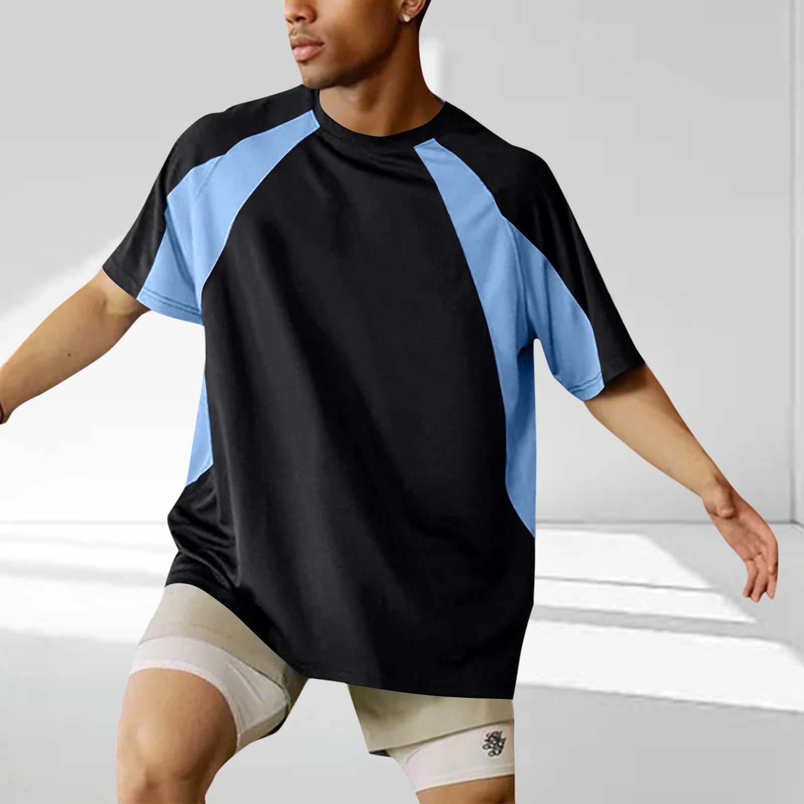 COSFO Athletic Mens Summer Shirts Colorblock Crew Neck Short Sleeve ...