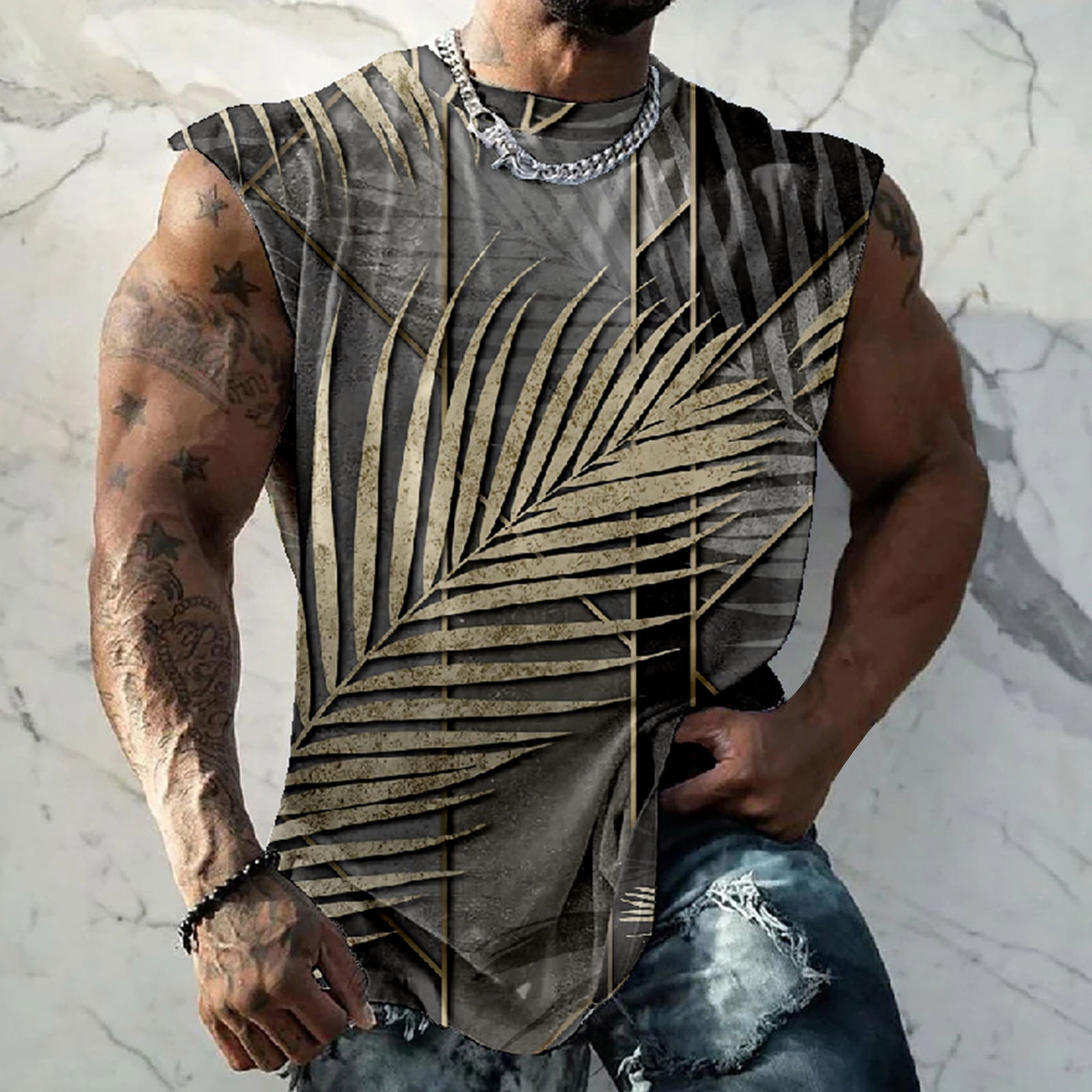 COSFO Athletic Tank Top Men Muscle Gray Running Shirt Round Neck ...