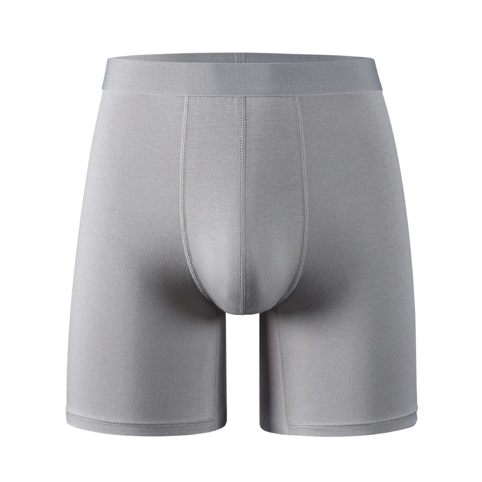 COSFO Bamboo Mens Boxers Briefs Gray Long Leg Underwear Bulge Pouch ...
