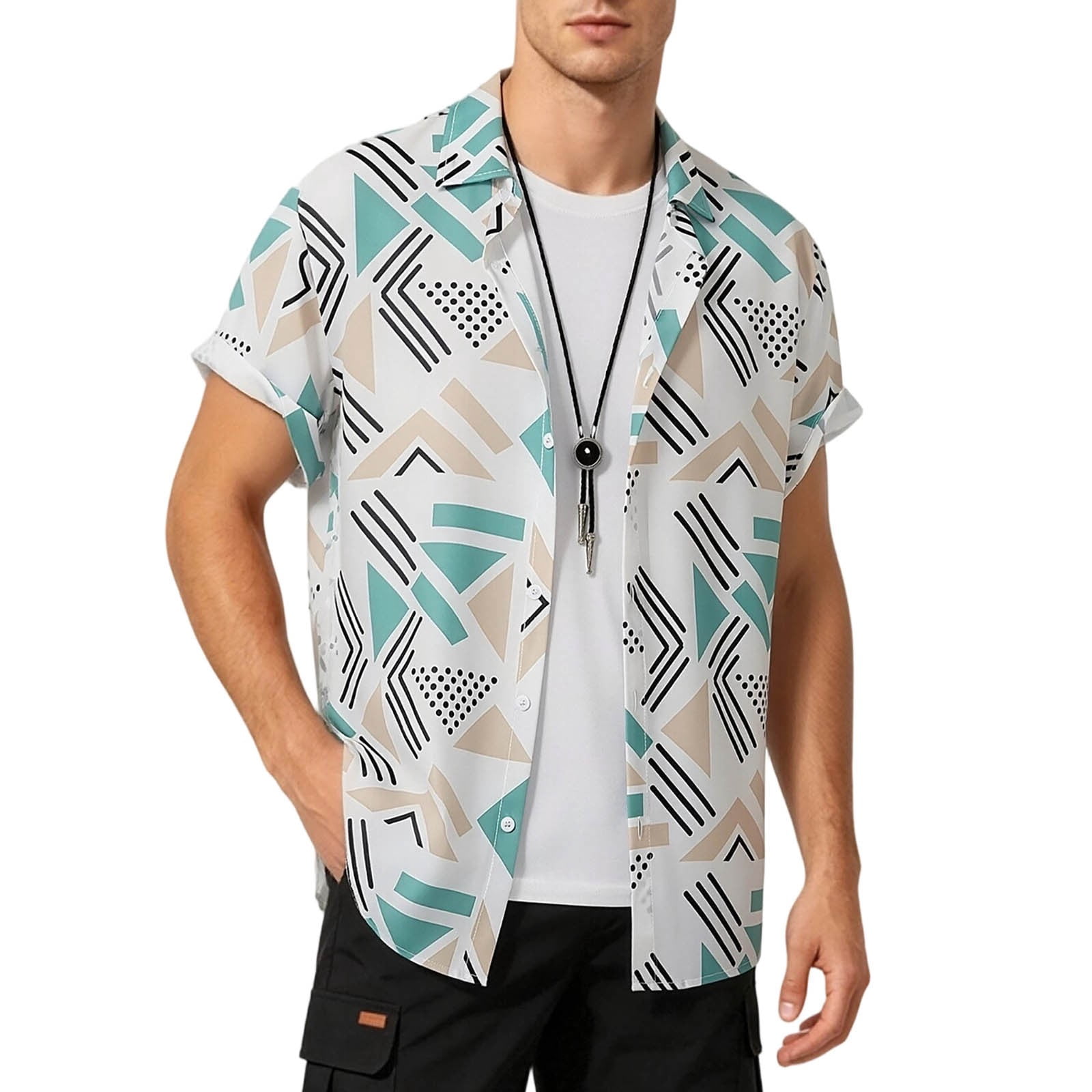 COSFO Beach Button Down Shirt Men Summer Short Sleeve Graphic Shirt ...