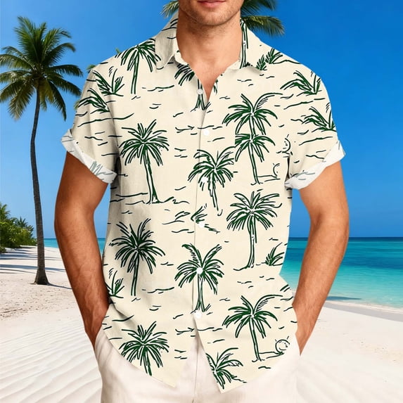 COSFO Beach Button Down Shirts for Men Short Sleeve Hawaiian Tops Loose ...