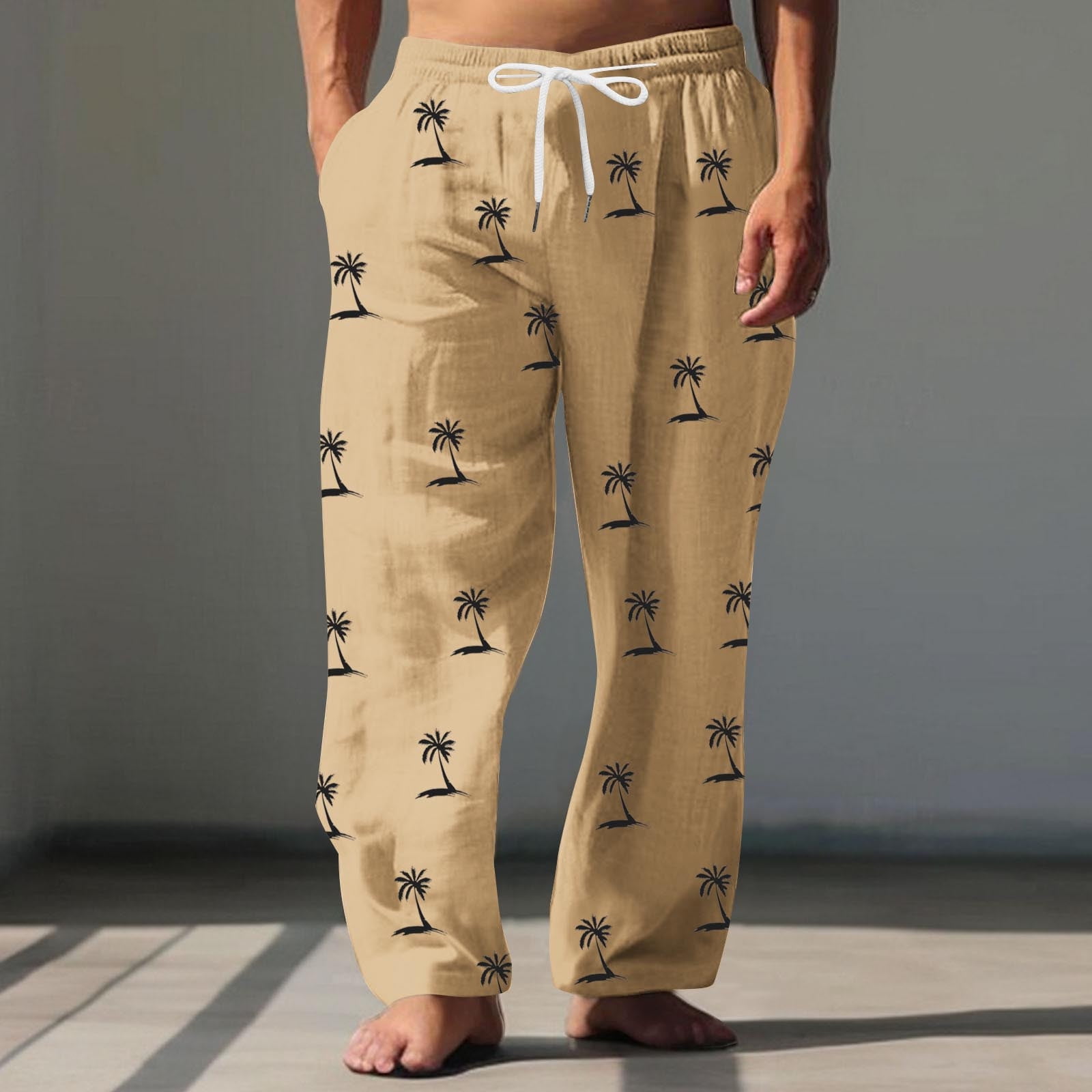 COSFO Beach Men's Pants Casual Hawaiian Wide Leg Trousers Lounge ...