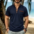 COSFO Blue Mens Polo Shirts Golf Waffle Short Sleeve Shirt with Pocket ...