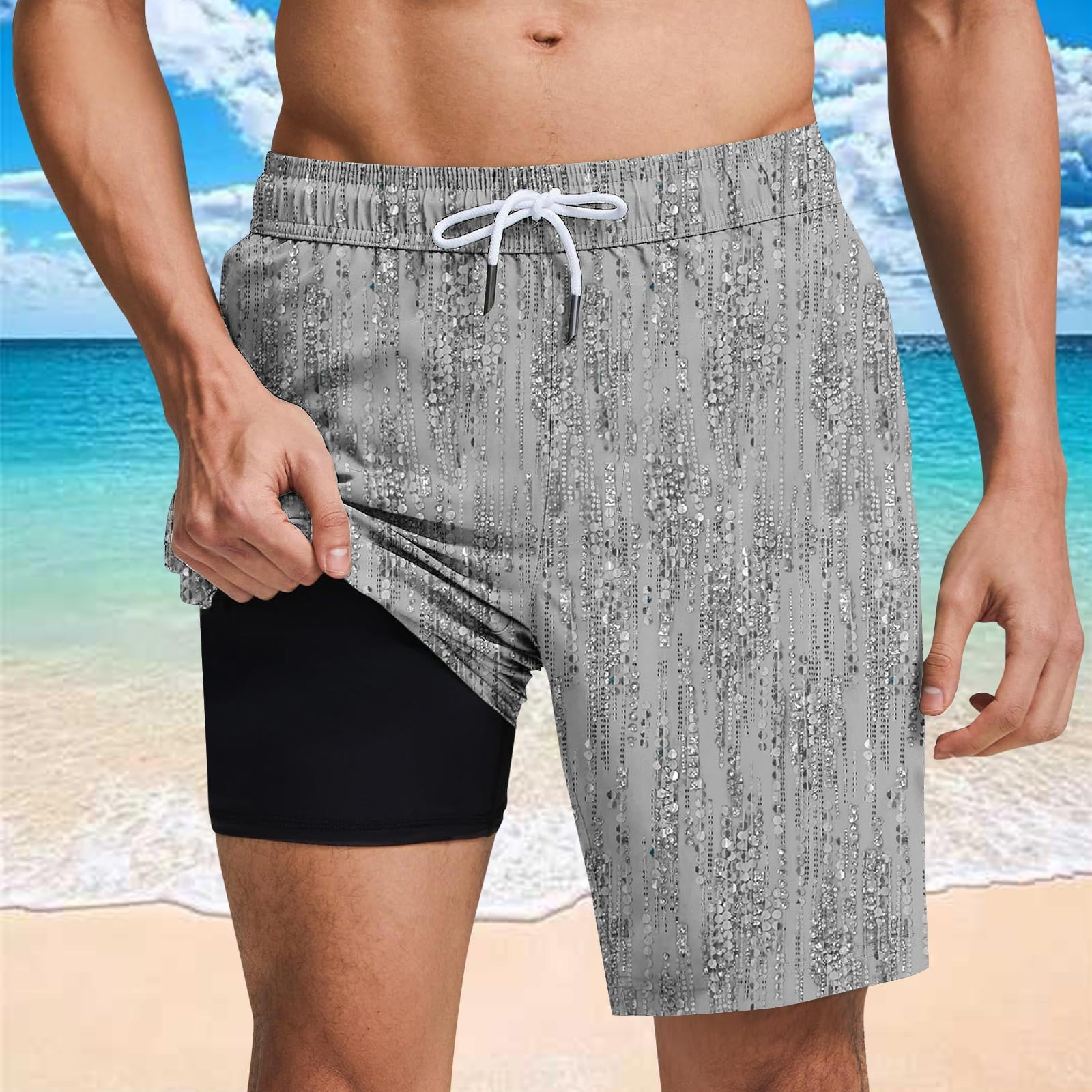 COSFO Boho Swim Trunks for Men Casual Elastic Waist Board Shorts Beach ...