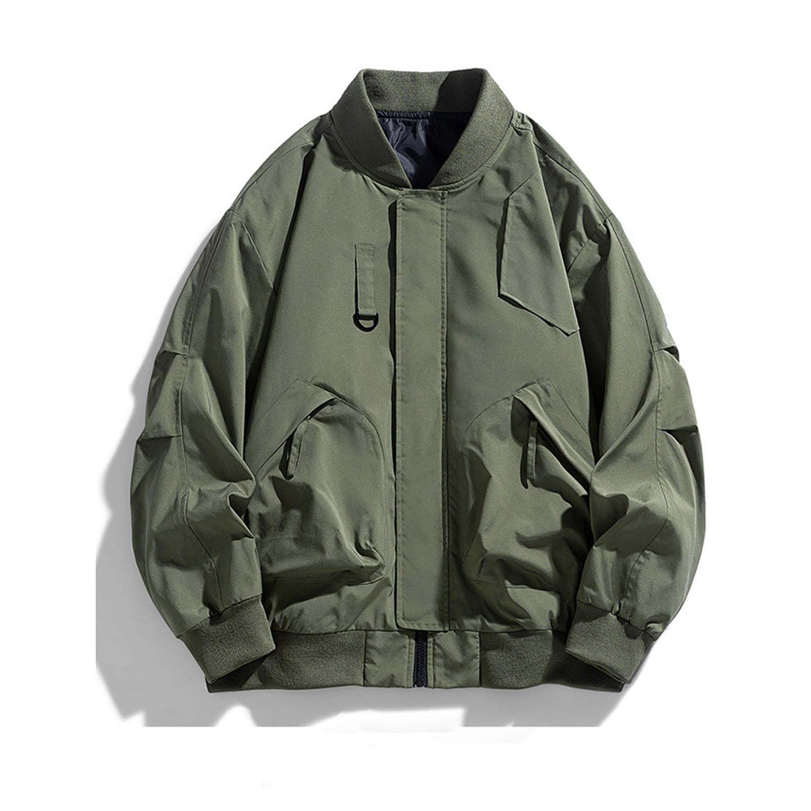 COSFO Bomber Jackets for Men Solid Green Casual Zip Up Coat Loose Long ...