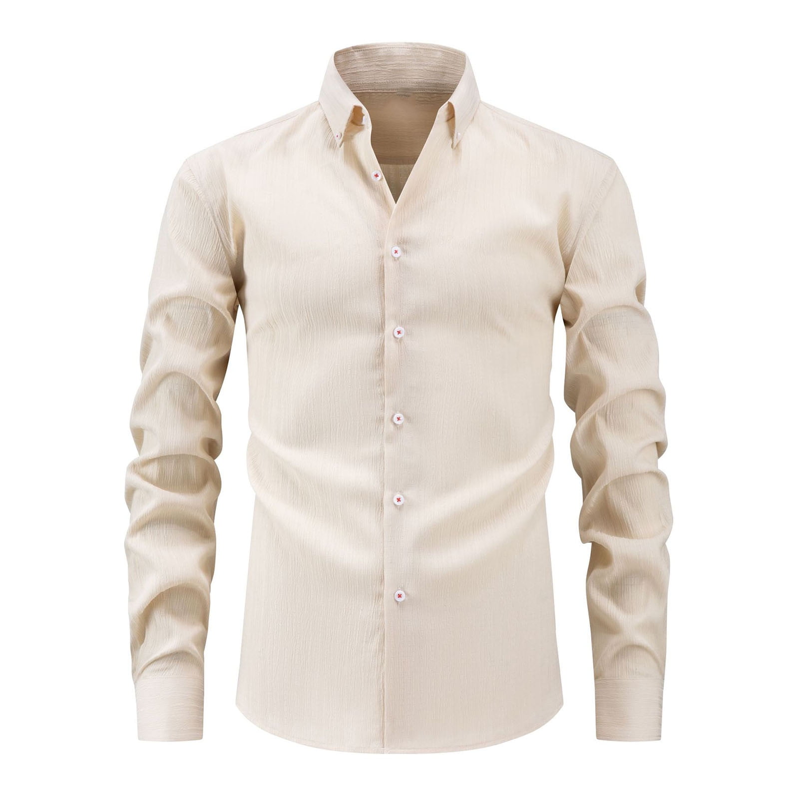COSFO Business Button Up Shirt Men Beige Collared Long Sleeve Dressy ...