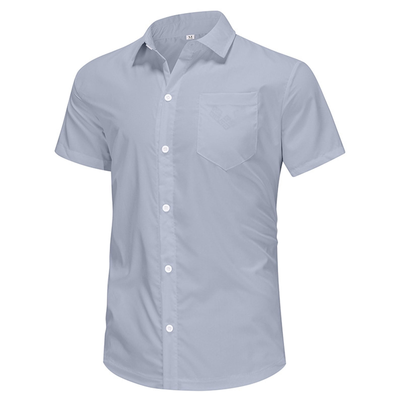 COSFO Business Mens Short Sleeve Button Down Shirts Casual Gray Tops ...