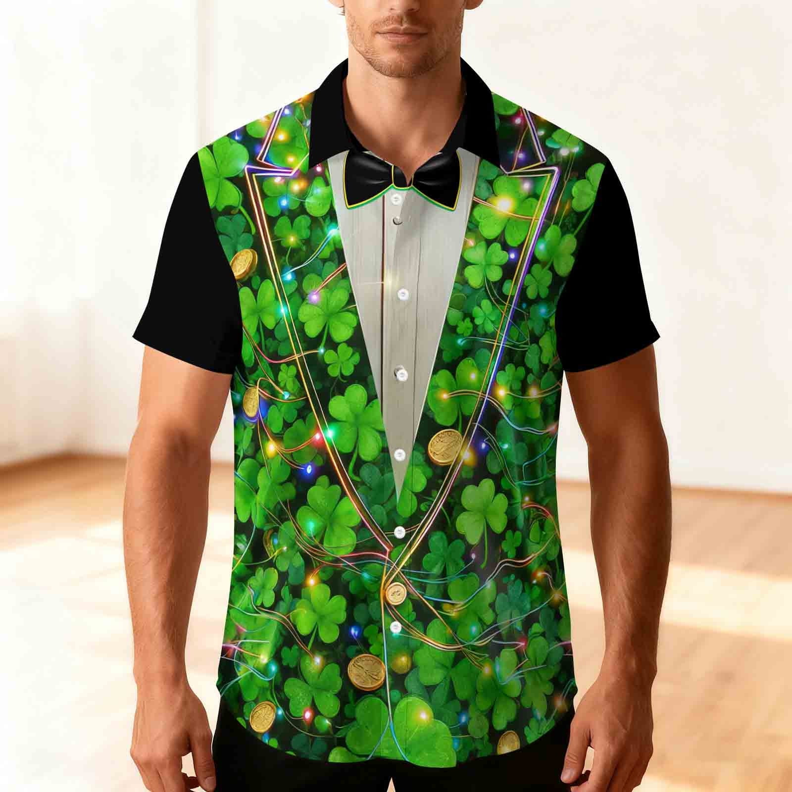 COSFO Button Down Shirt Men Funny St Patricks Day Short Sleeve Tops ...