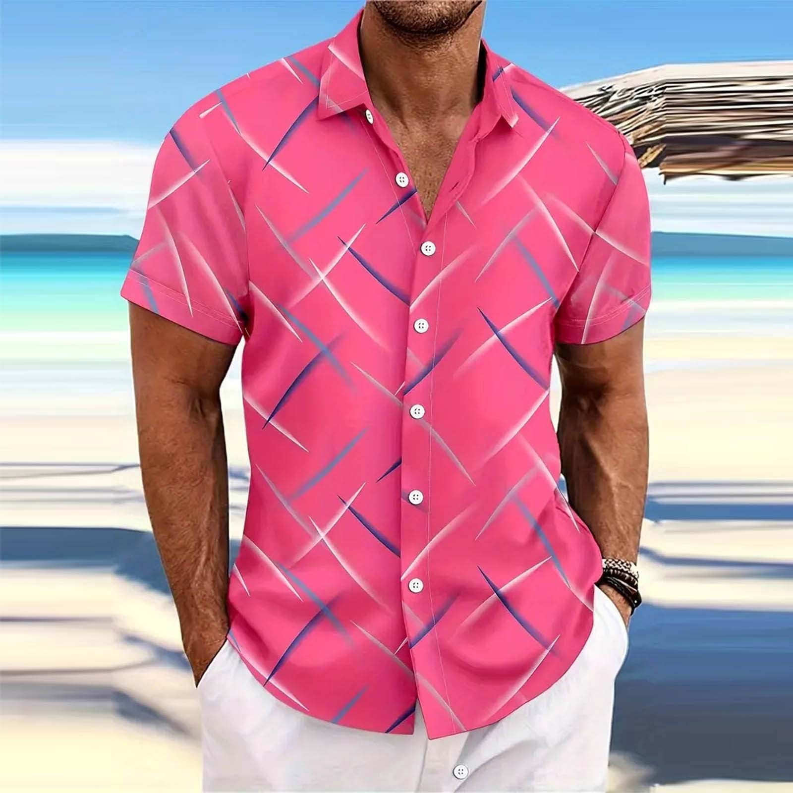 COSFO Button Down Short Sleeve Men Casual Collared Striped Tops Summer ...
