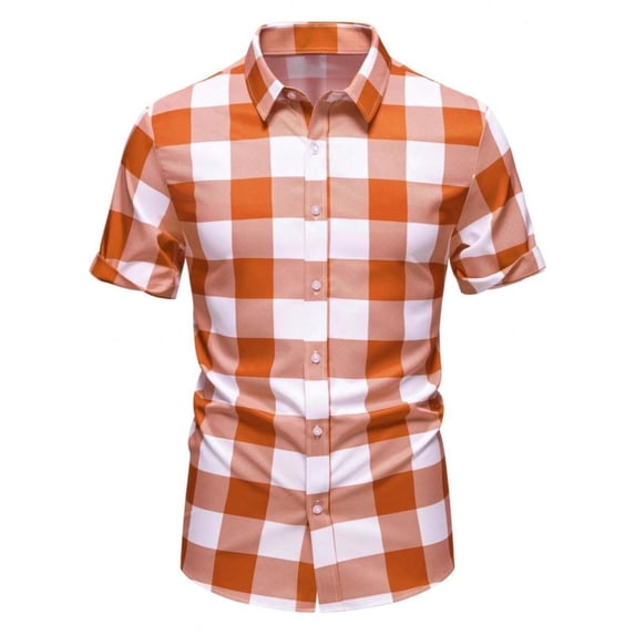 COSFO Button Up Shirt Men Plaid Casual Summer Short Sleeve Shirts Loose ...