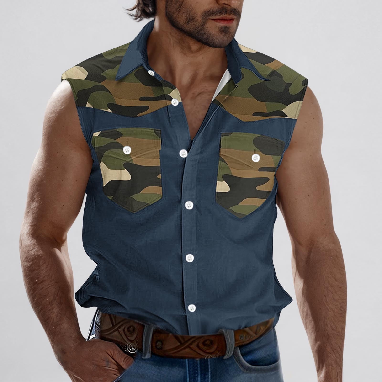 COSFO Camouflage Tank Tops Men Athletic Collared Muscle Shirts with ...