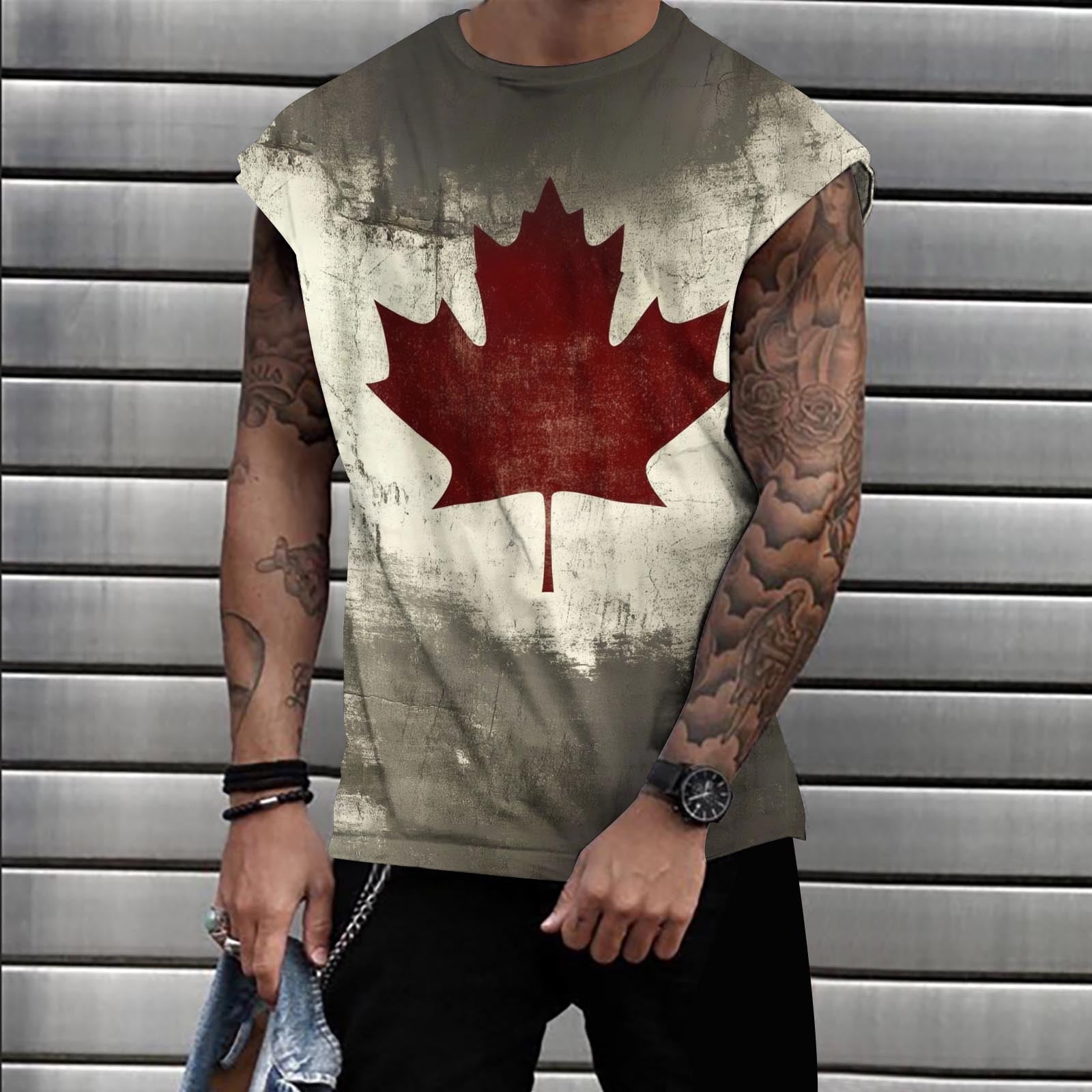 COSFO Canada Flag Tank Tops Men Crew Neck Casual Muscle Sleeveless ...