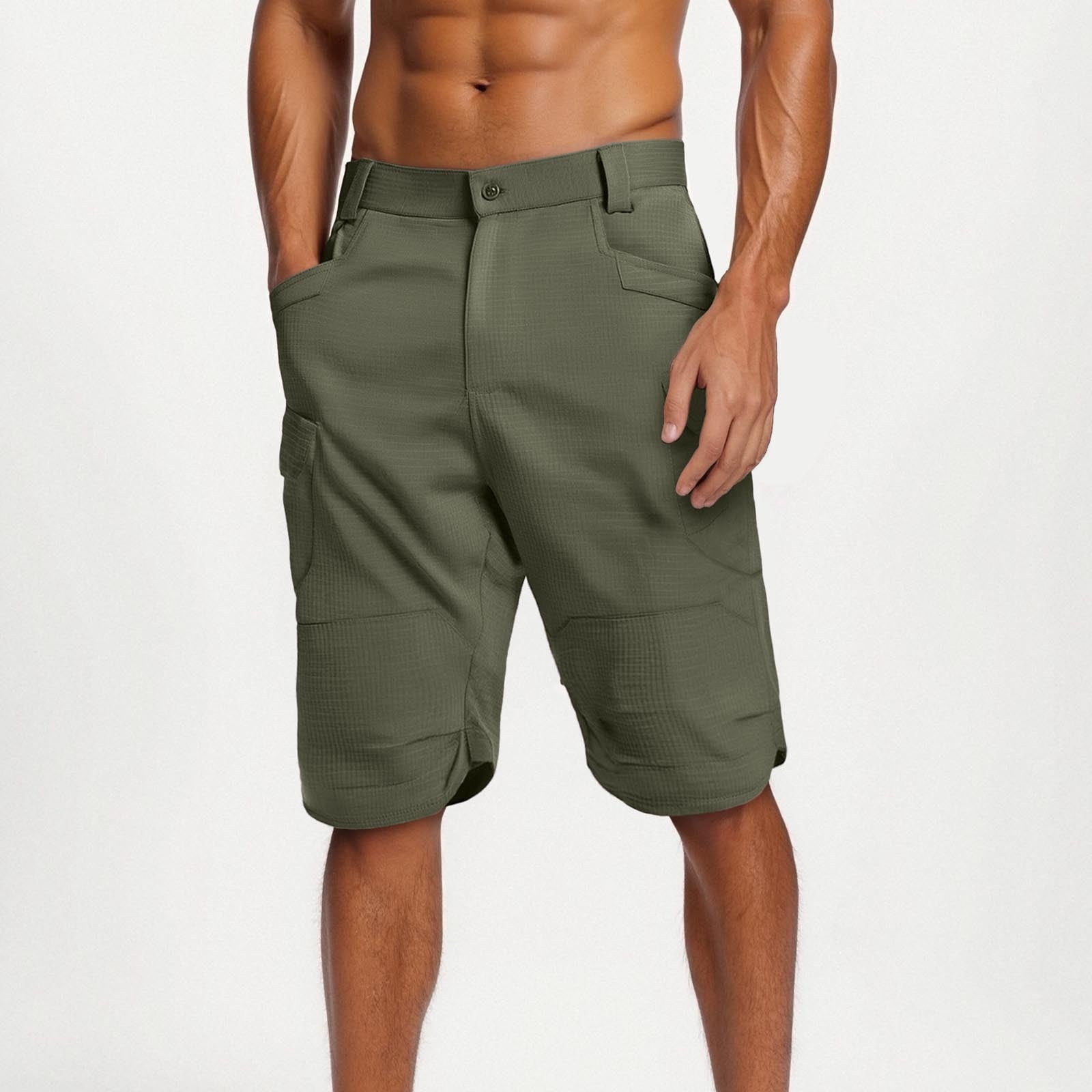 COSFO Cargo Shorts for Men Casual Comfort Waist Green Relaxed Fit Multi Pocket Cotton Work ...