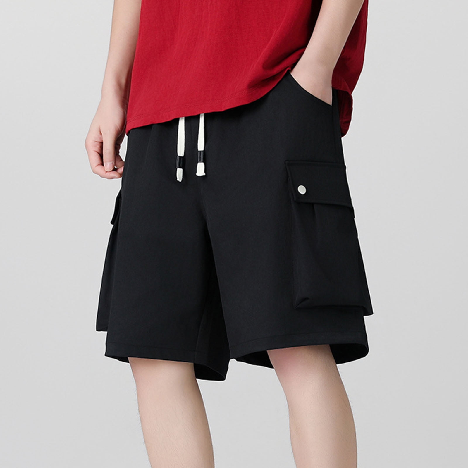 COSFO Casual Big And Tall Cargo Shorts for Men Elastic Waist Black ...