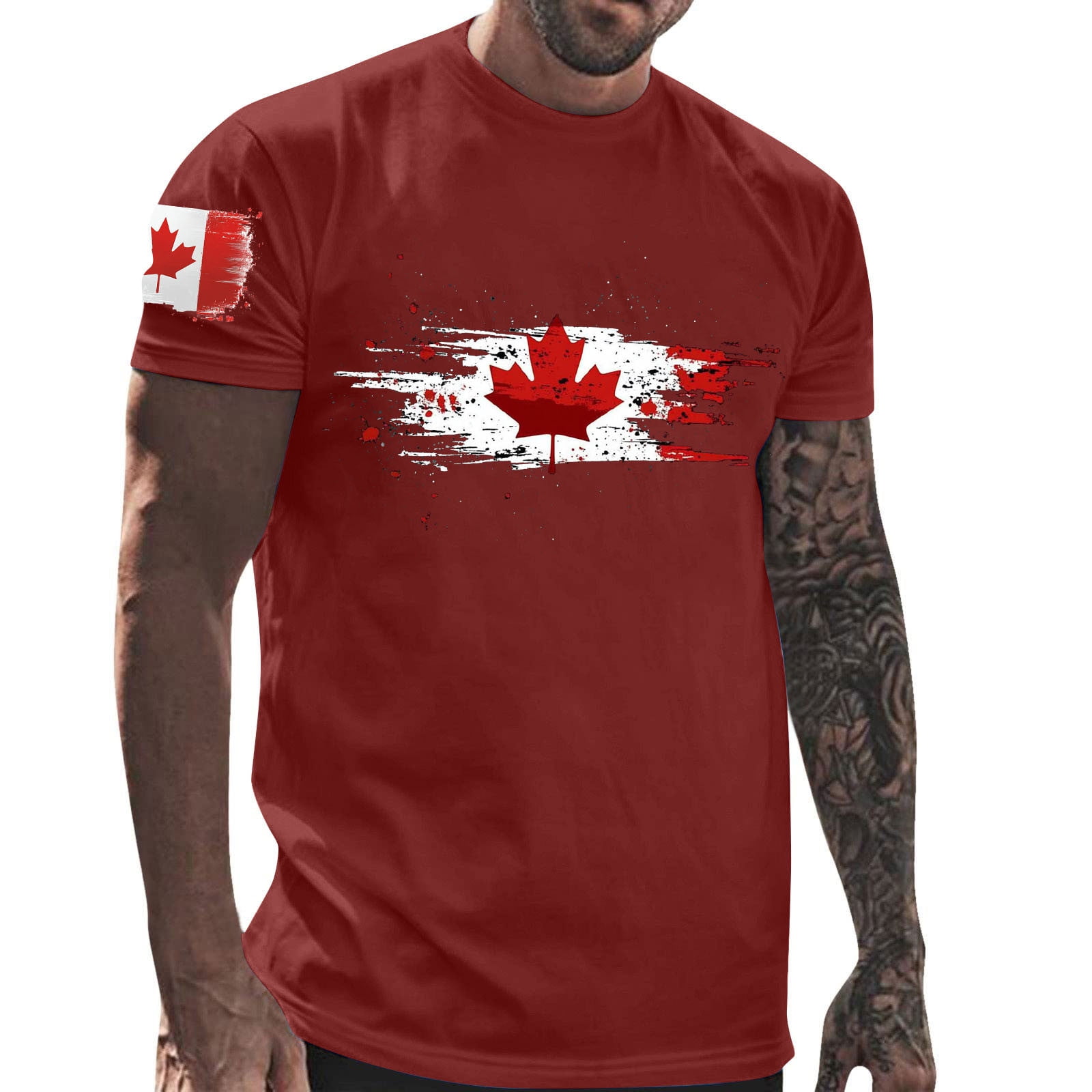COSFO Casual Men Shirts Canadian Flag Short Sleeve Crew Neck Tops ...