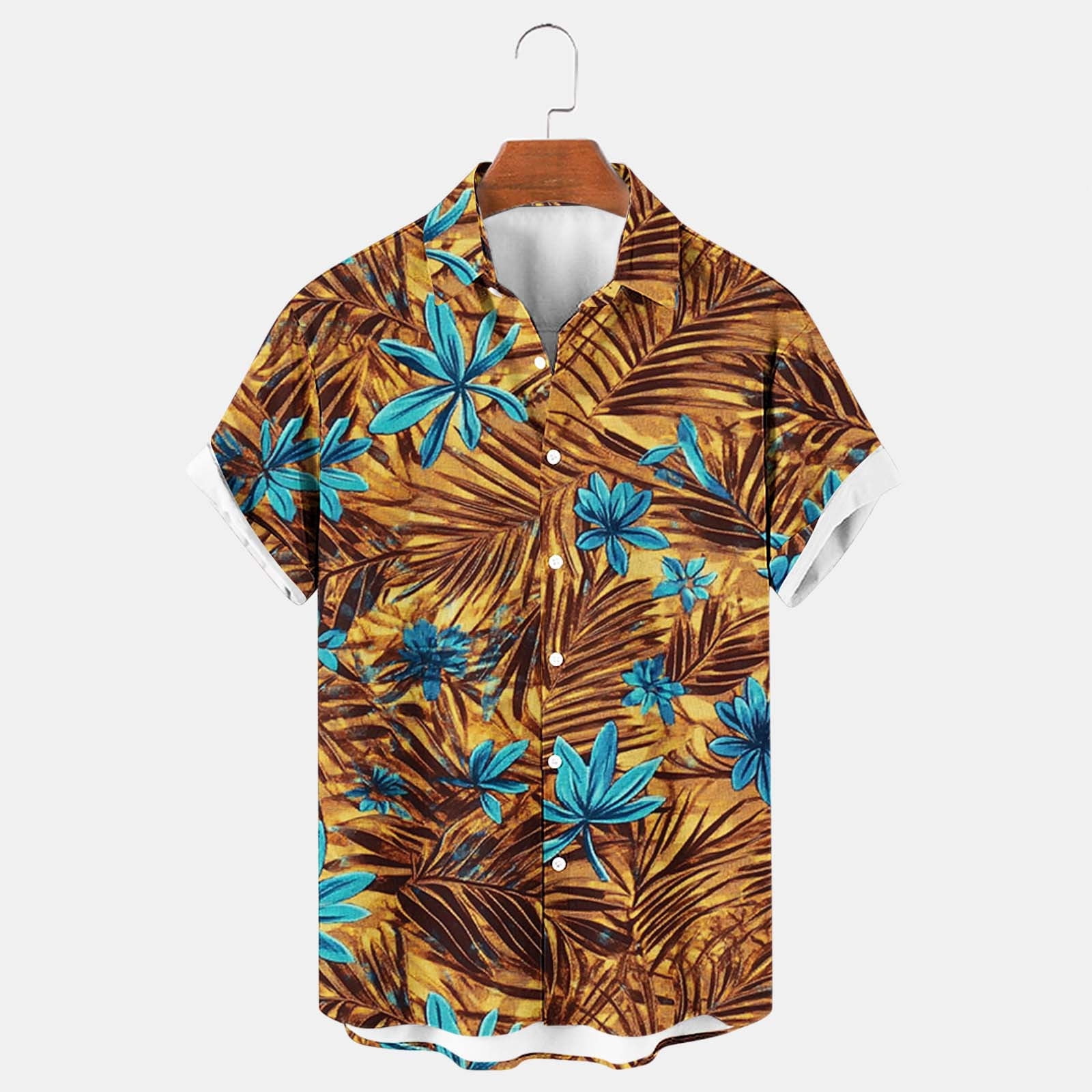 COSFO Casual Men's Shirts Hawaiian Button Down Short Sleeve Collared ...