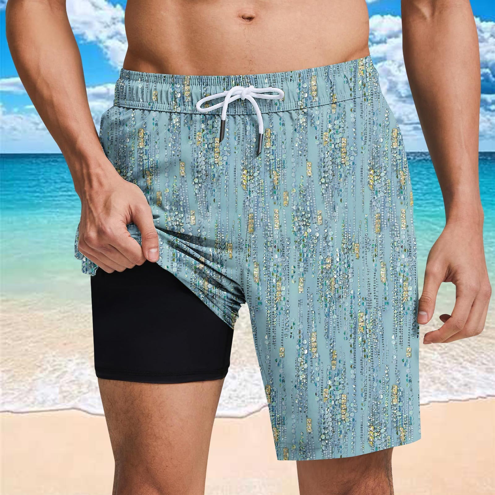 COSFO Casual Men's Swim Trunks Boho Elastic Waist Board Shorts Relaxed ...