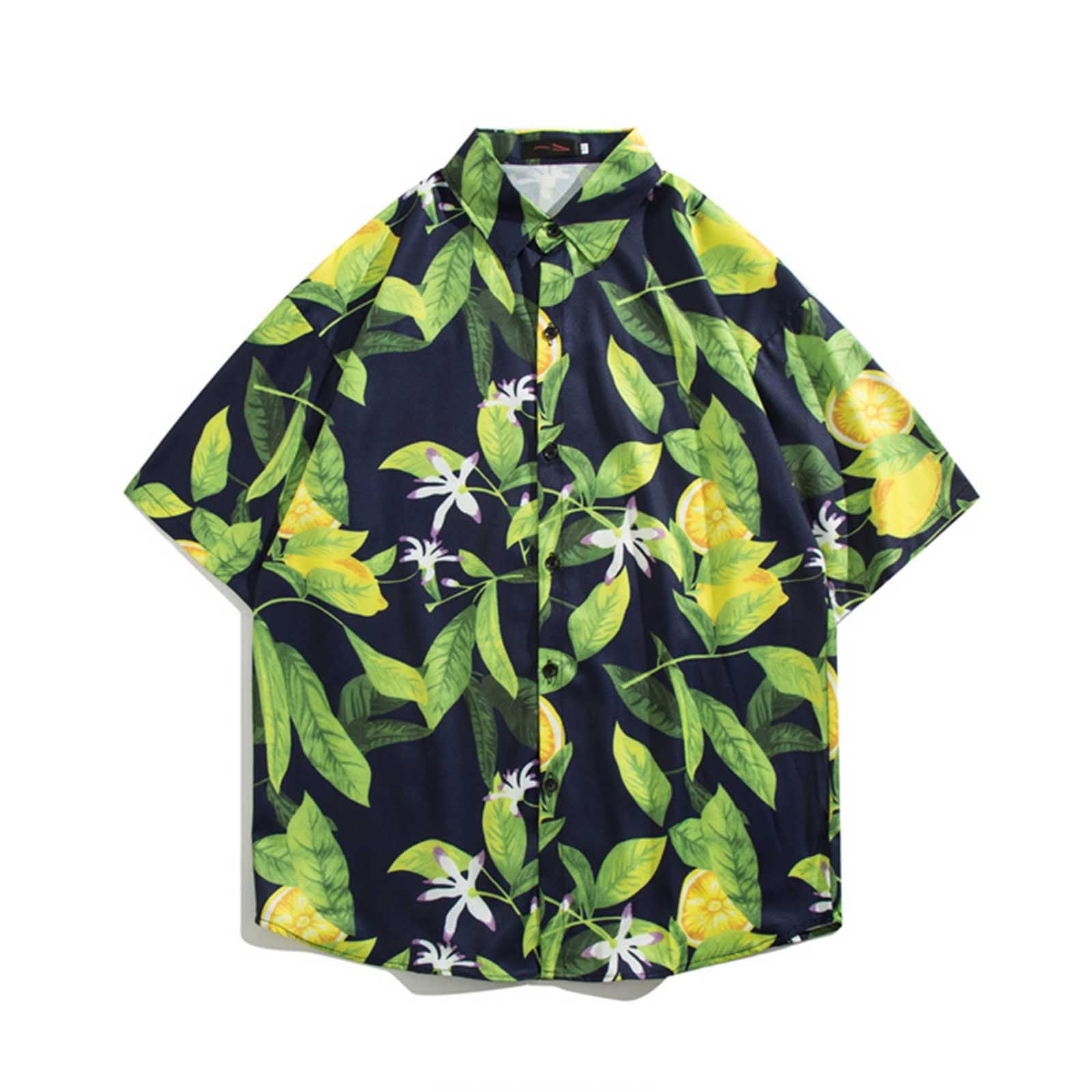 COSFO Casual Mens Button Down Shirt Collared Short Sleeve Floral Tops ...