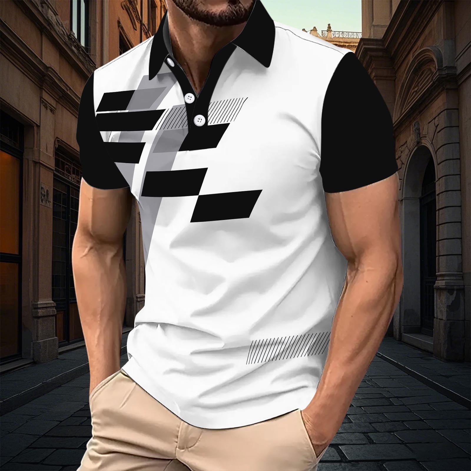 COSFO Casual Mens Polo Shirts Collared Short Sleeve Colorblock Tops ...