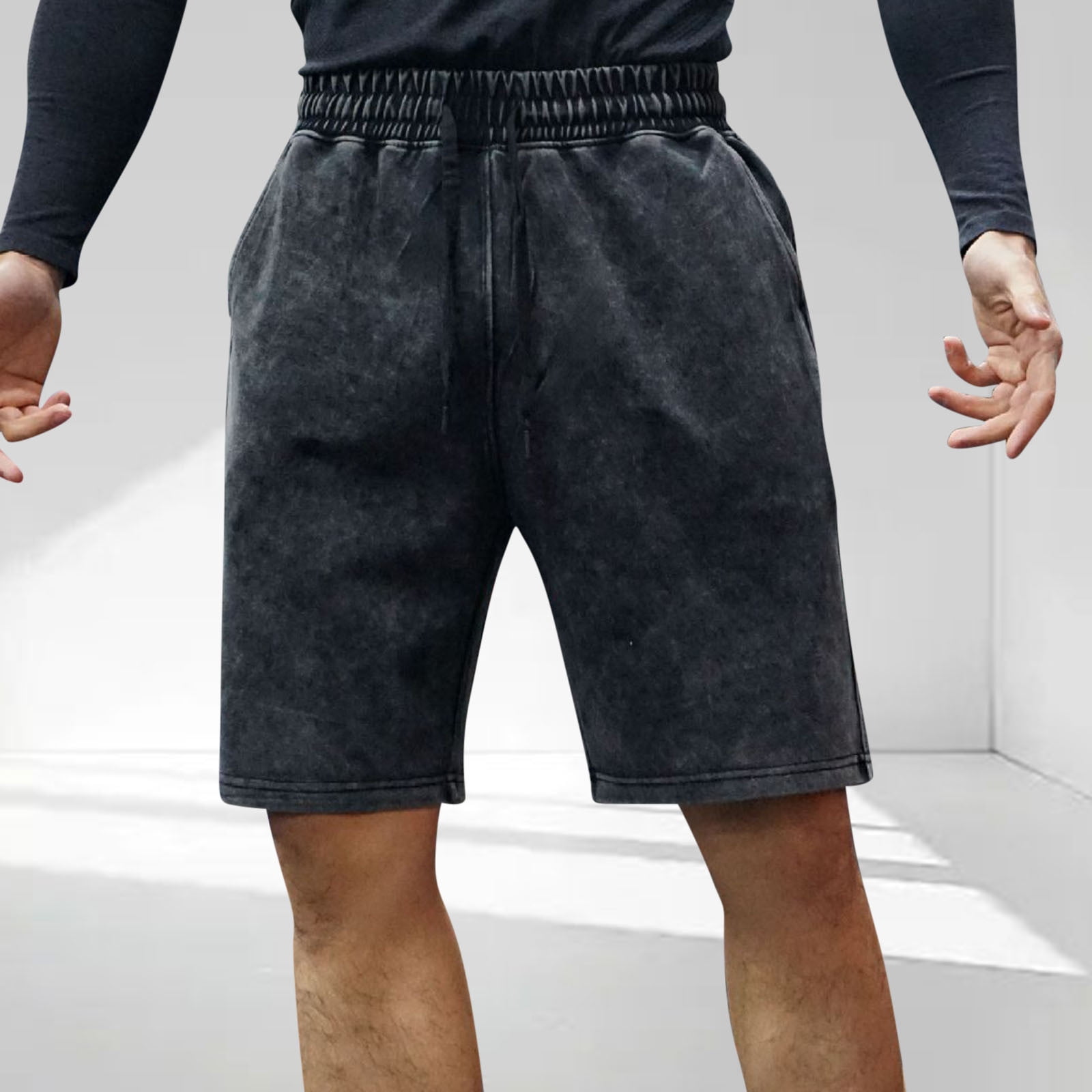 COSFO Casual Mens Workout Shorts Solid Elastic Waist Shorts Cotton ...