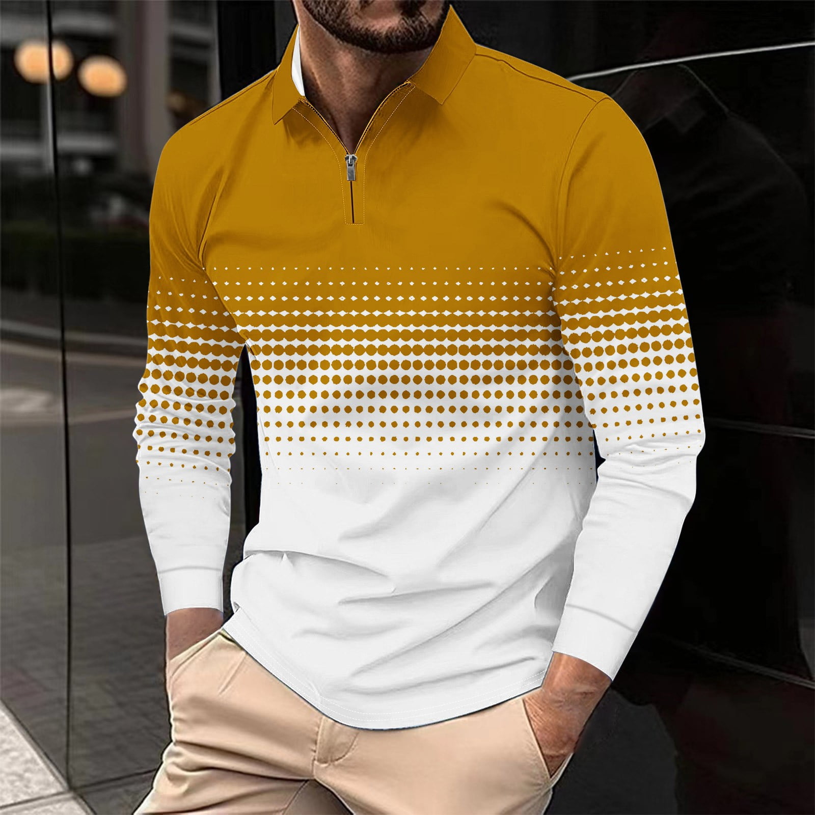 COSFO Casual Polo T Shirts for Men Long Sleeve Mesh Gradient Tops ...