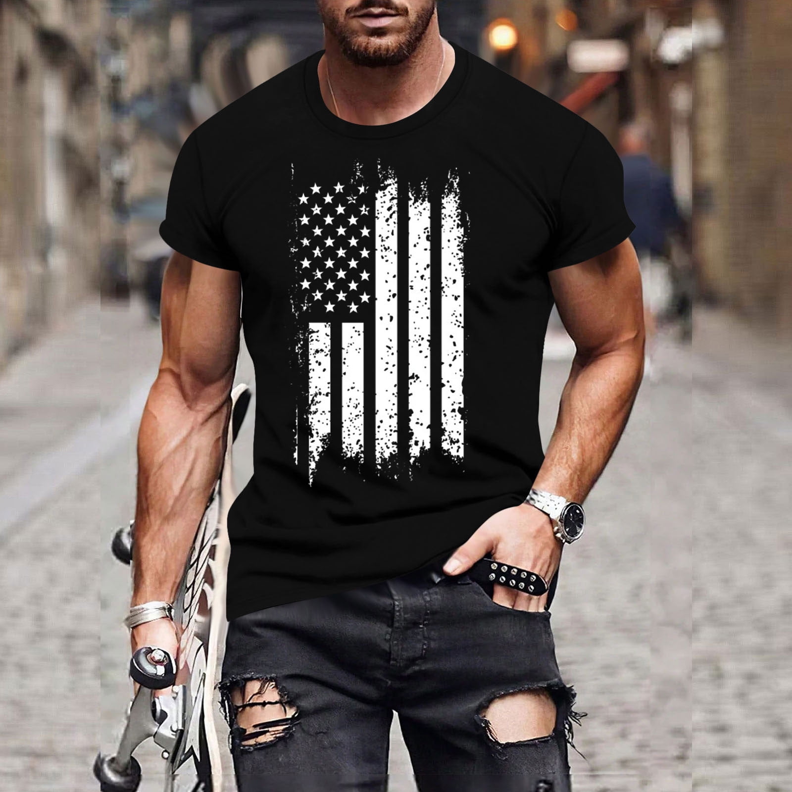 COSFO Casual Shirts for Men Independence Day Crew Neck Short Sleeve ...