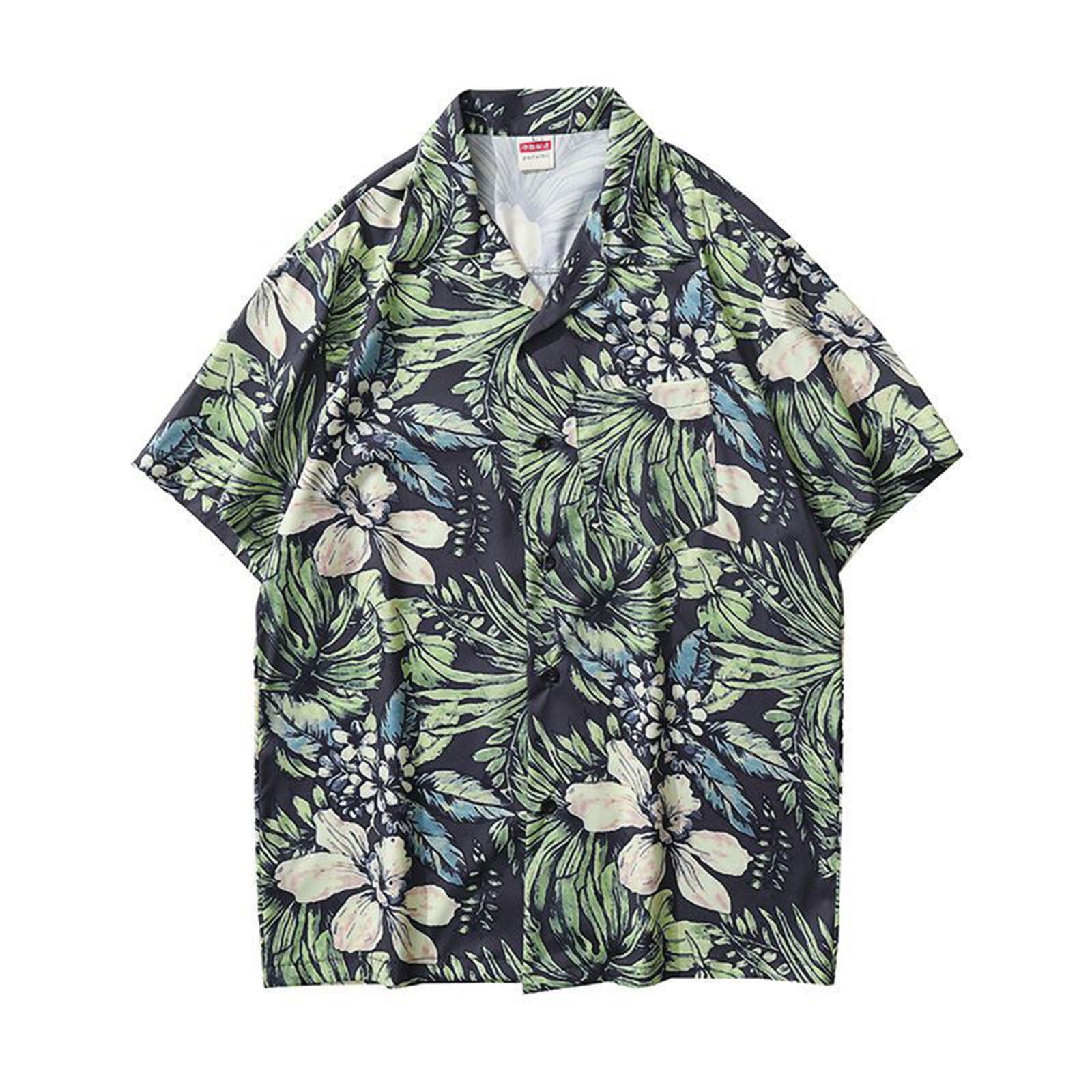 COSFO Casual Shirts for Men Short Sleeve Hawaiian Collared Tops Regular ...