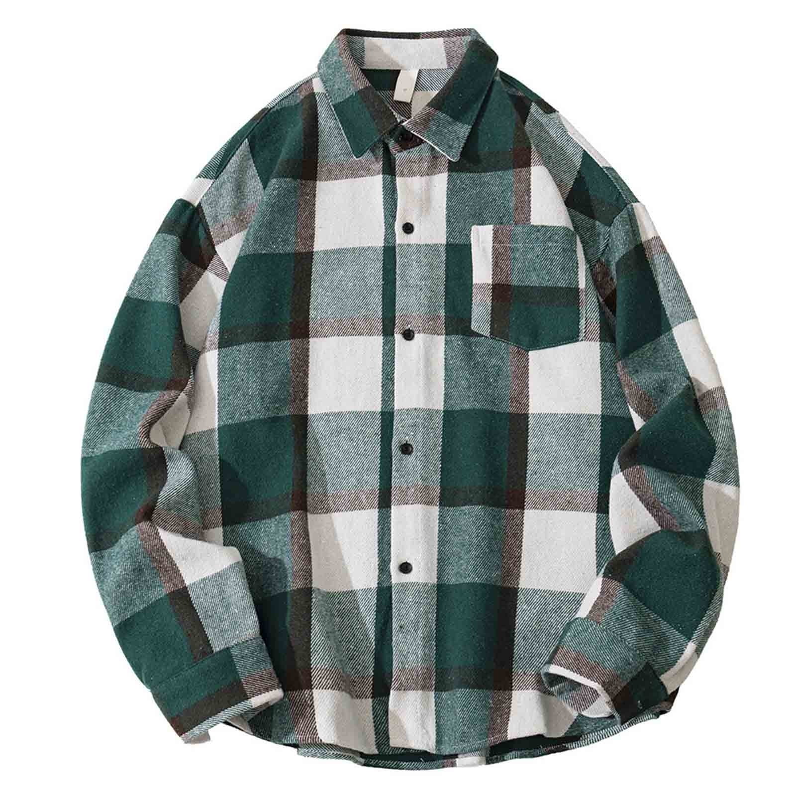 COSFO Collared Button Down Shirts for Men Work Plaid Long Sleeve Casual ...