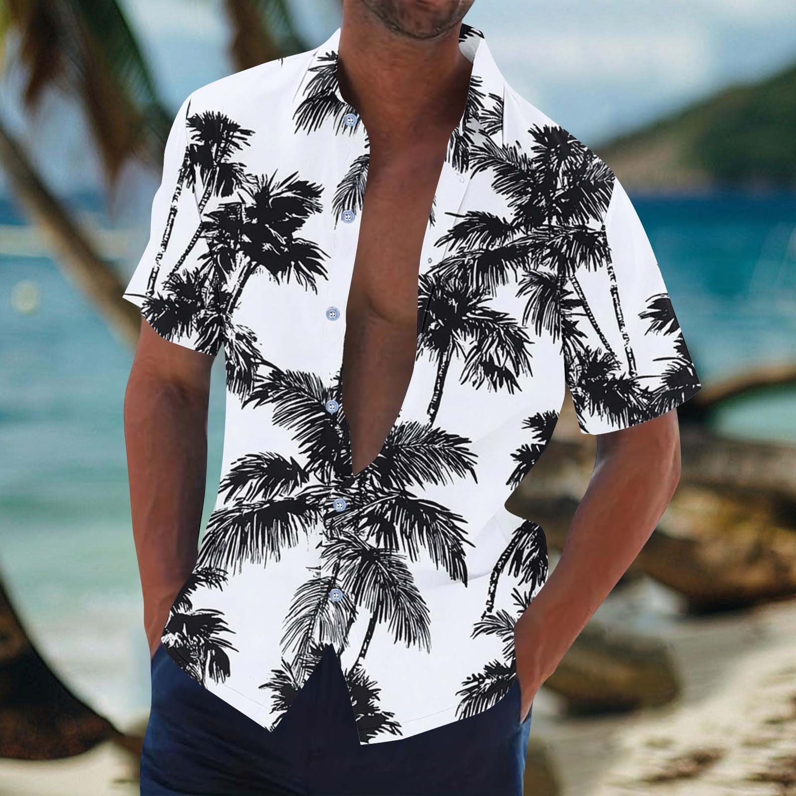 COSFO Collared Men Shirts Button Down Short Sleeve Casual Tops Hawaiian ...