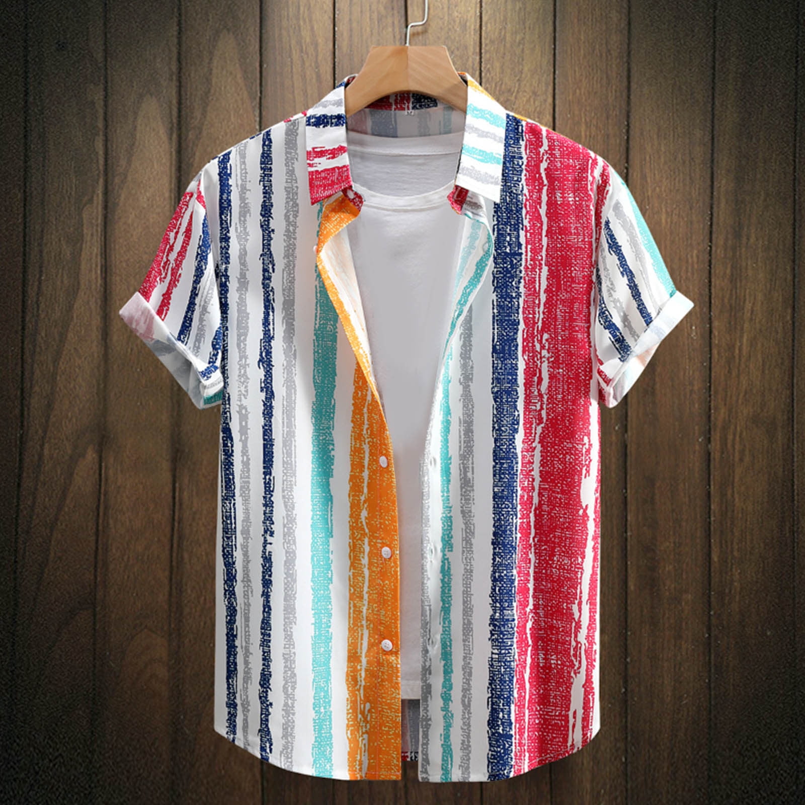 COSFO Collared Men's Button Down Short Sleeve Shirts Casual Striped ...