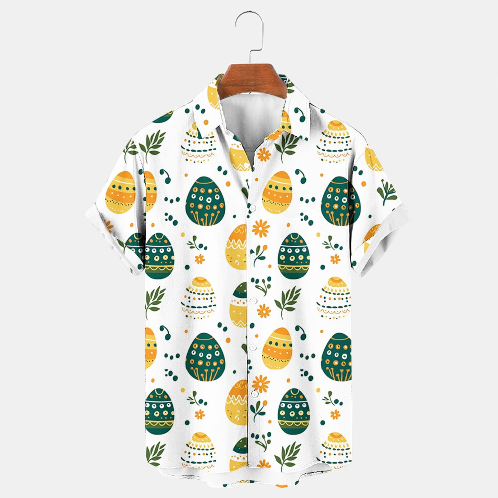 COSFO Collared Men's Shirts Casual Easter Short Sleeve Tops Loose ...