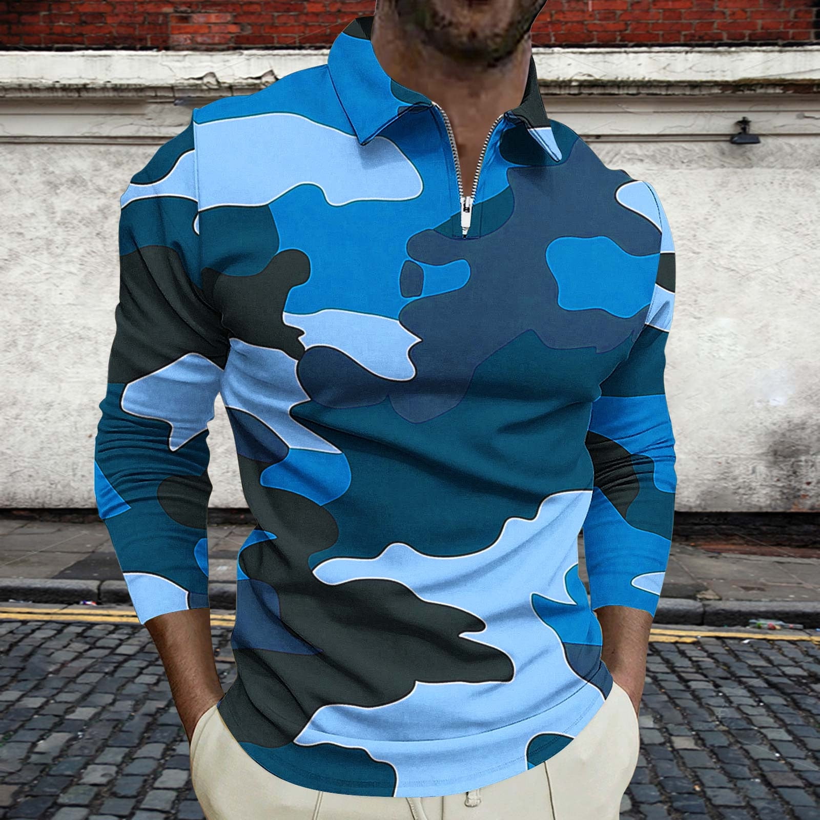 COSFO Collared T Shirts for Man Quarter Zip Casual Long Sleeve Tops ...