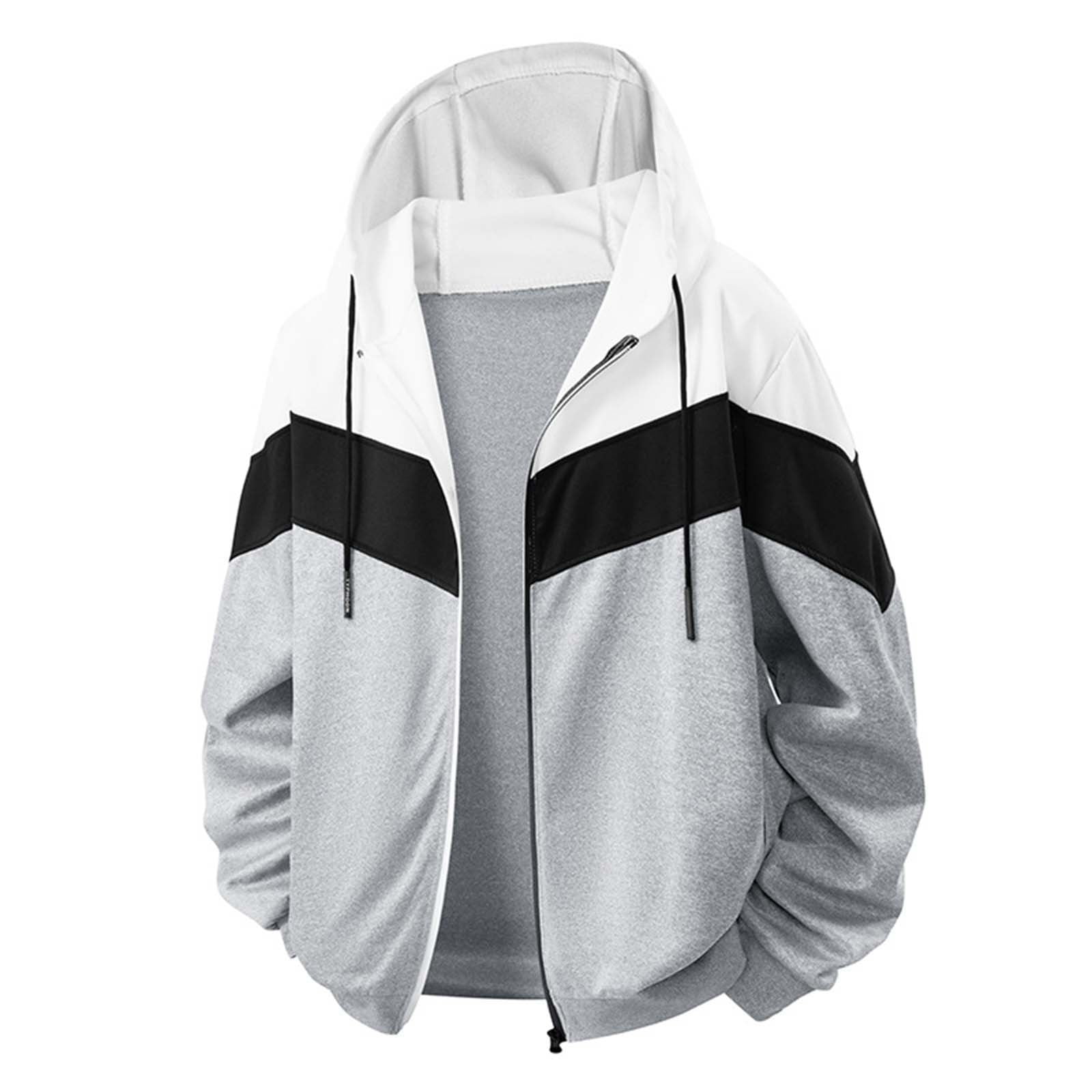 COSFO Colorblock Jackets for Men Hooded Fall Sweatshirts Long Sleeve ...