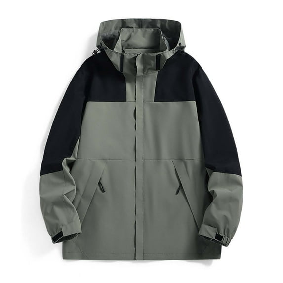 COSFO Colorblock Men Jacket Detachable Hood Waterproof Zip Up ...
