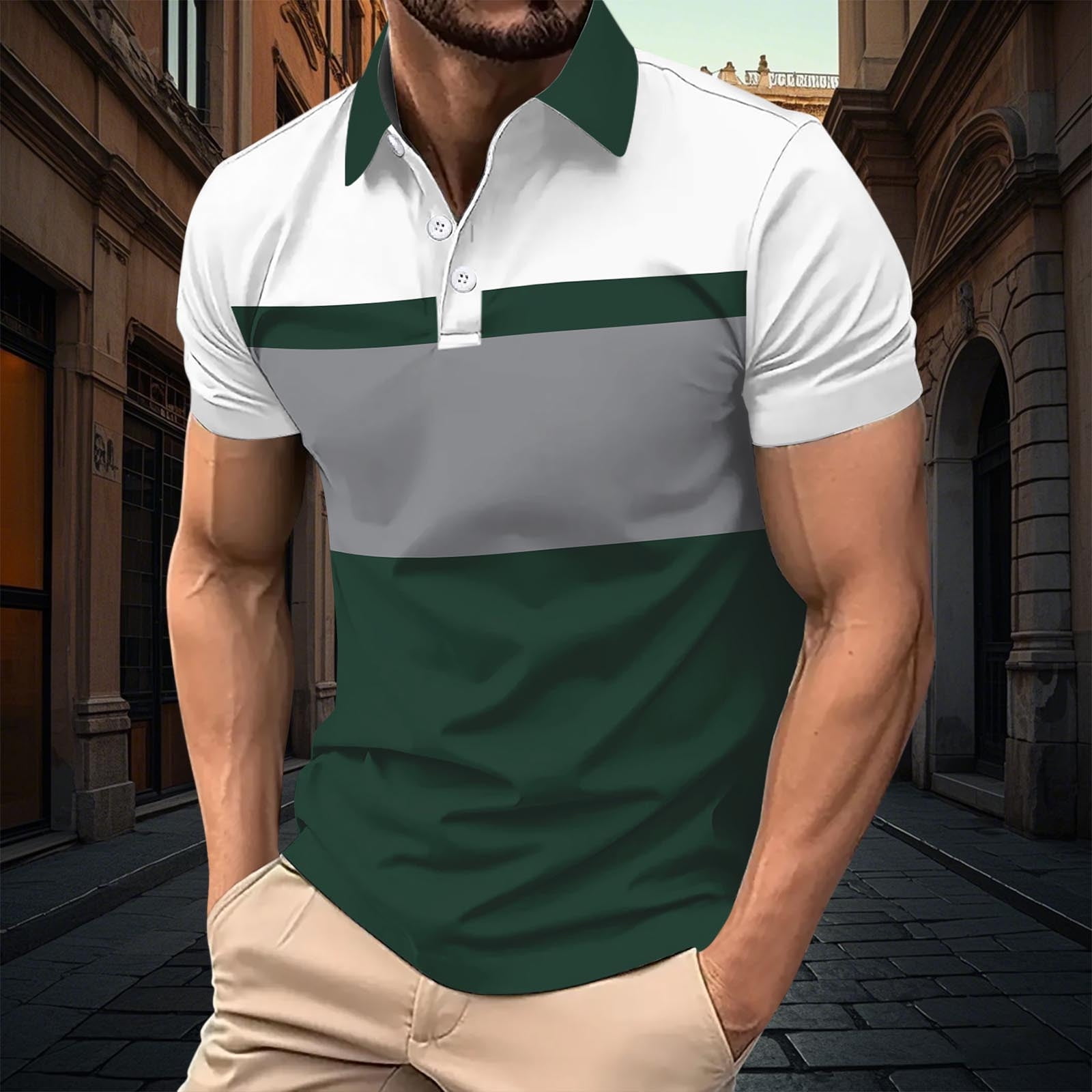 COSFO Colorblock Mens Polo Shirts Short Sleeve Collared Casual Tops ...