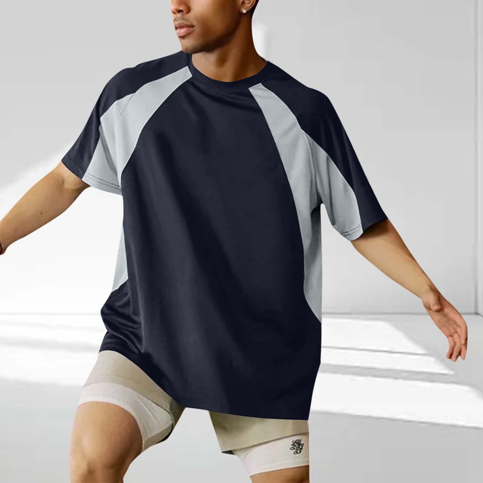 COSFO Colorblock Mens Shirts Crew Neck Short Sleeve Athletic Pullover ...