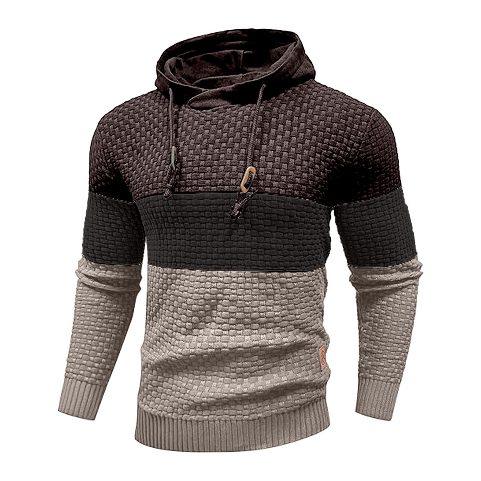 COSFO Colorblock Mens Sweaters Hooded Waffle Knit Casual Pullover ...