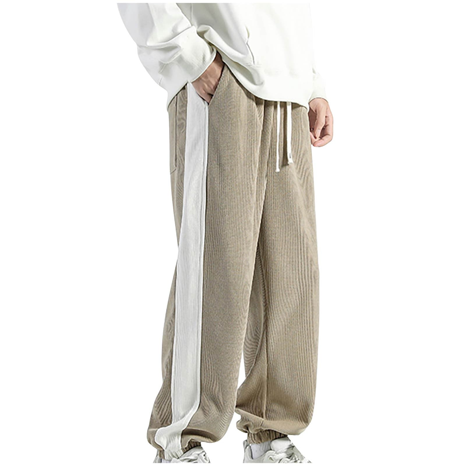 COSFO Corduroy Mens Sweat Pants Colorblock Casual Joggers Trousers ...