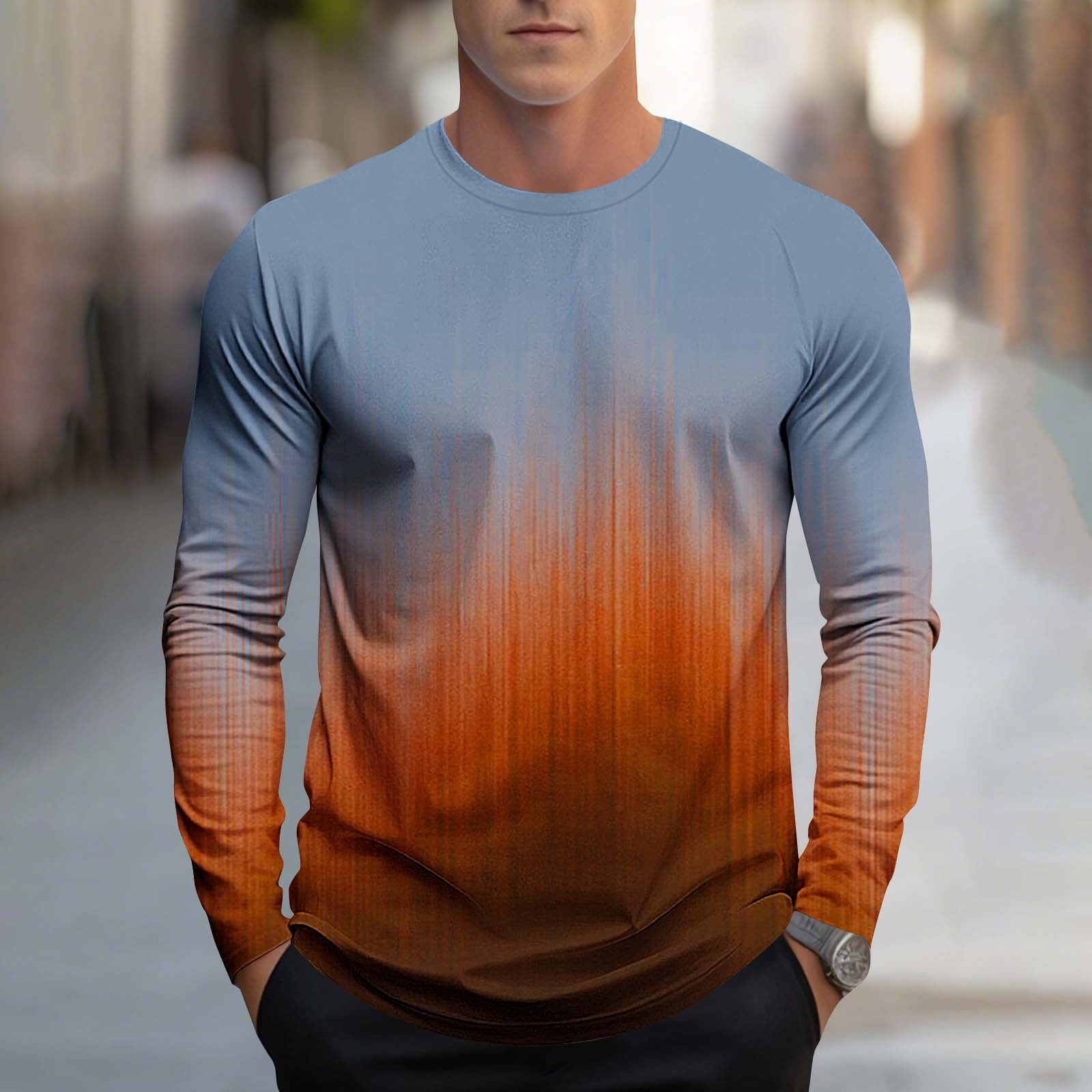 COSFO Cotton Tshirts Shirts for Men Casual Long Sleeve Gradient Tops ...