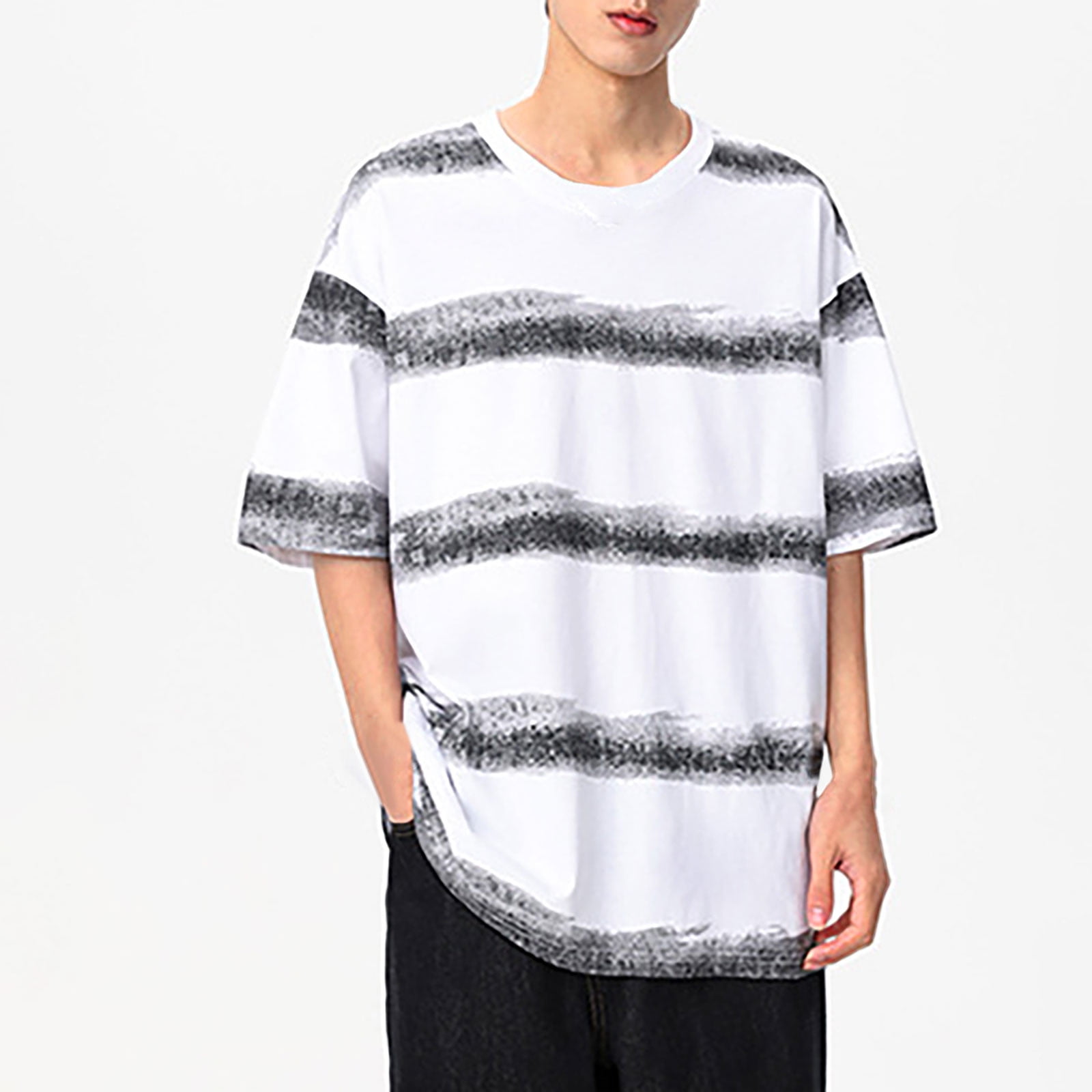 COSFO Crew Neck Mens T Shirts Casual Striped Short Sleeve Tops Loose ...