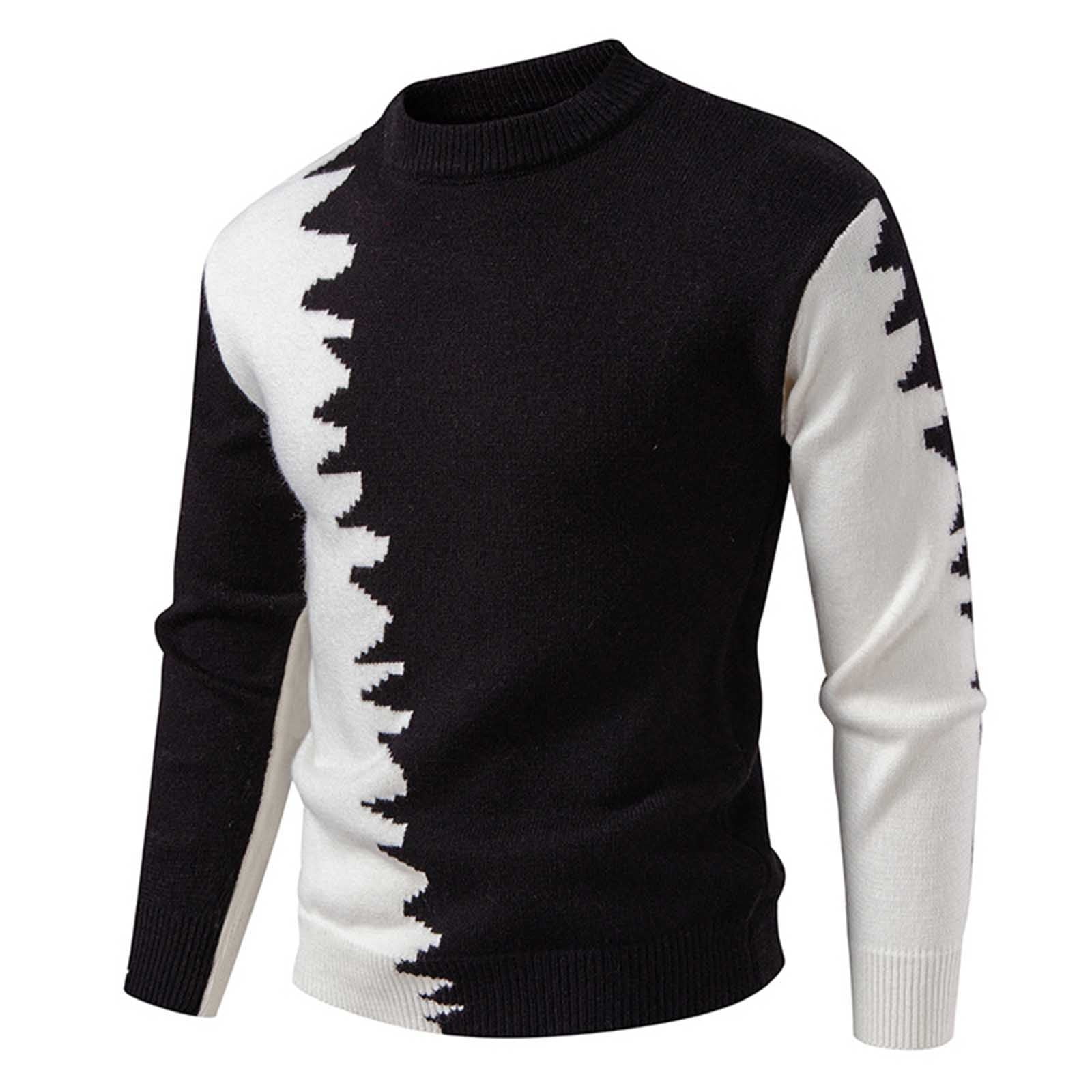 COSFO Crew Neck Sweater for Men Casual Fall Pullover Colorblock Sweater ...